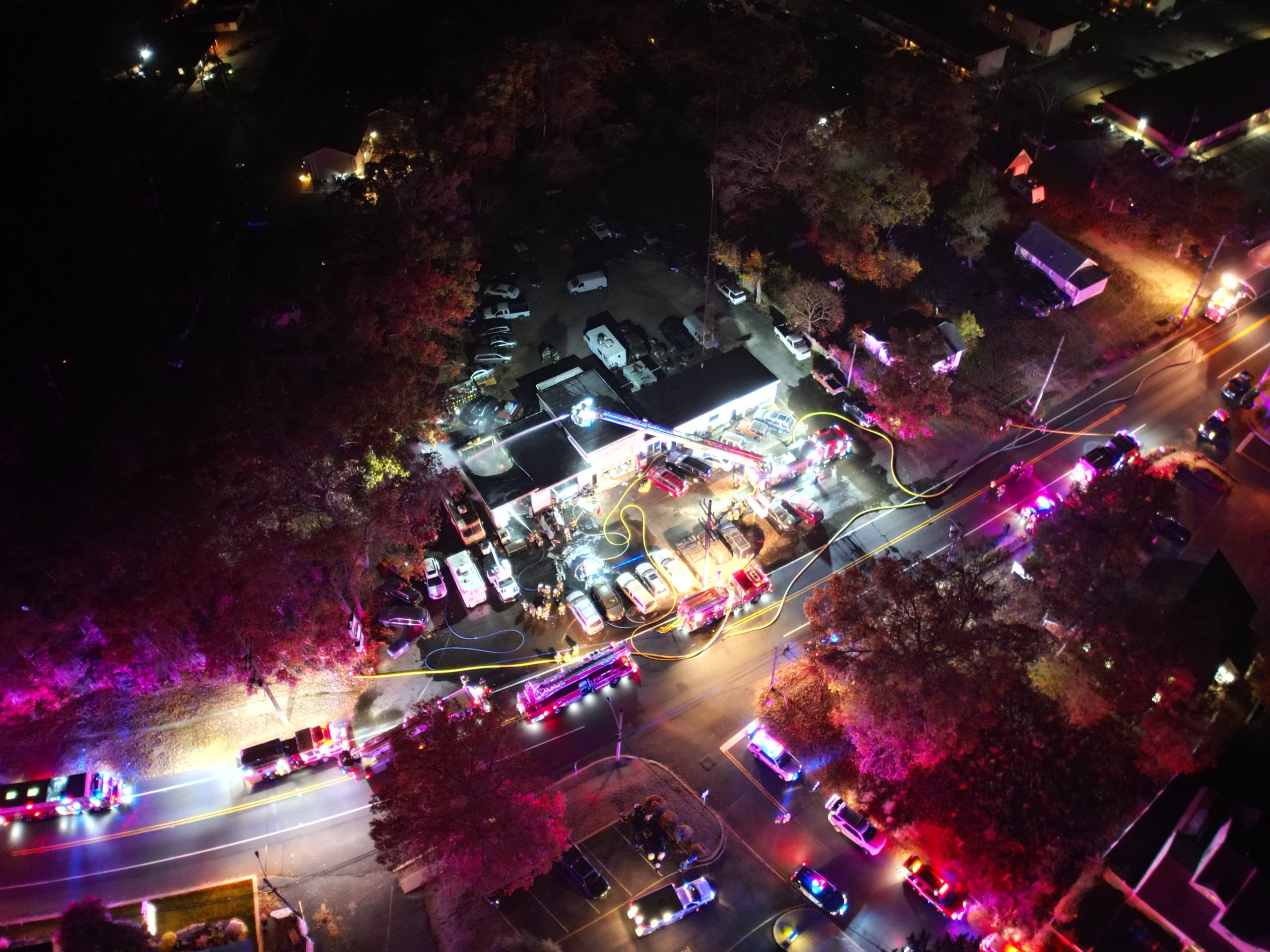 Fire Decimates Brick Auto Repair Shop on Route 88, Firefighters Seen ...